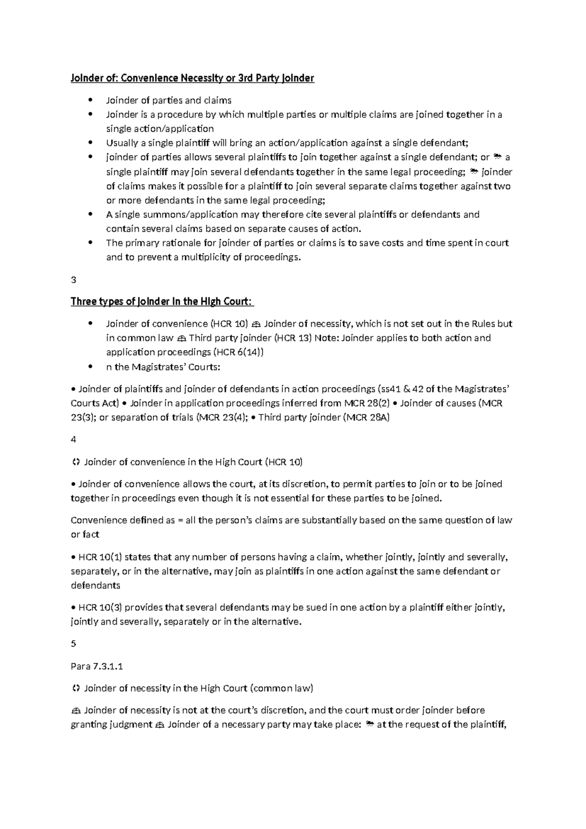 Joinder of Parties and Claims: HCR & MCR Overview Notes - Studocu