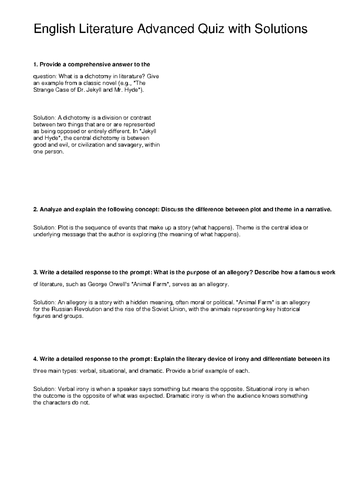 English Literature Quiz 1 (20 Items) with Solutions - Studocu