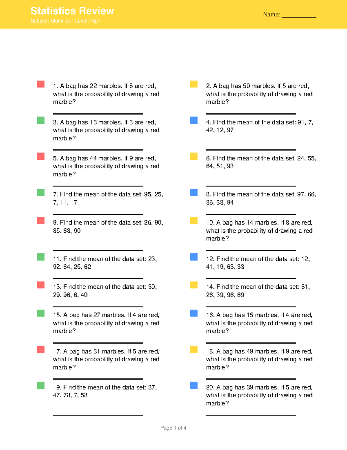 Statistics Review 6: Probability & Mean Calculations - Studocu