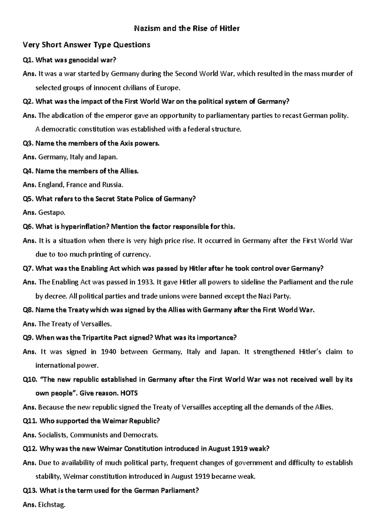 Nazism and the rise of Hitler extra question answer - Nazism and the ...