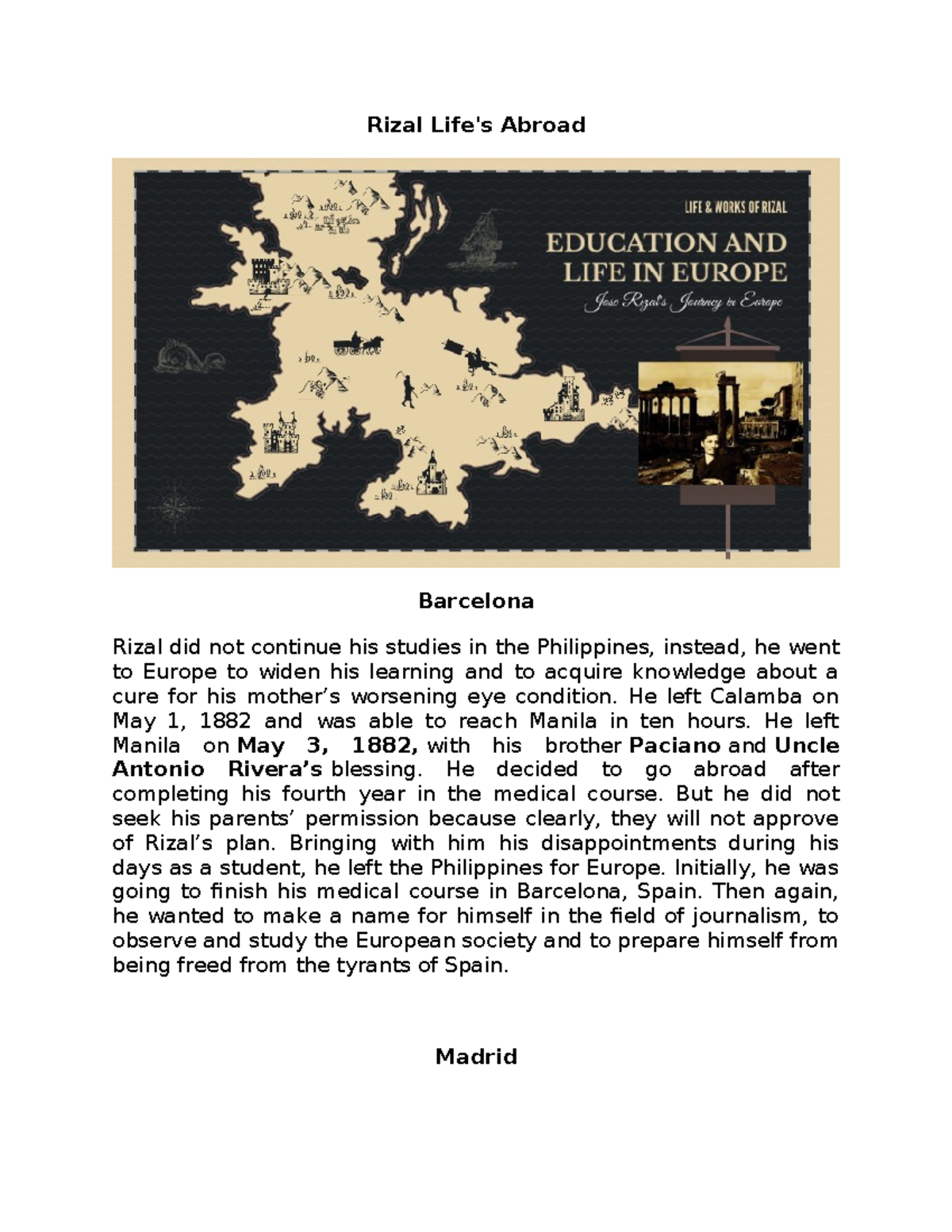 RLW Chapter 6 - The Life of Rizal Abroad: Education & Influence - Studocu