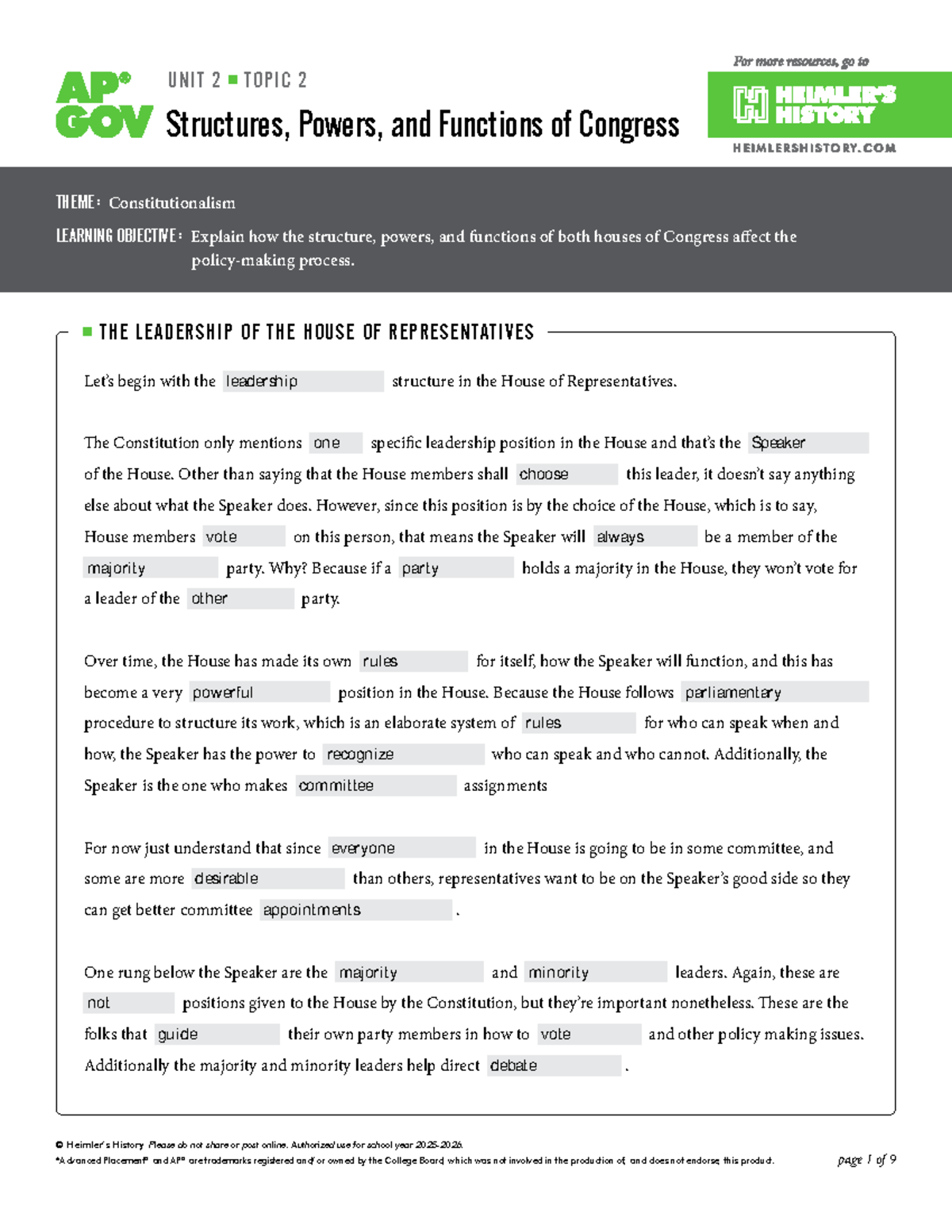 Structures, Powers, and Functions of Congress (AP Gov Unit 2) - Studocu