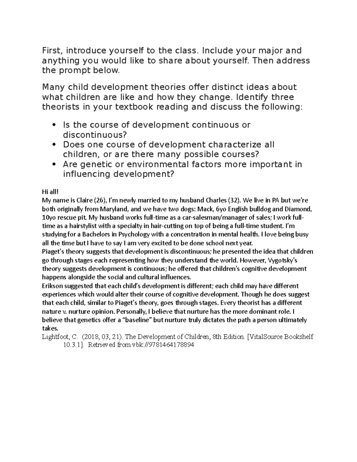 1-1 Discussion Theories of Development - First, introduce yourself to ...