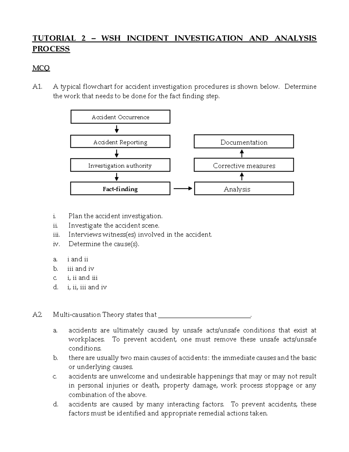 Tutorial 5 WSH Incident Investigation & Analysis Process MCQ - Studocu