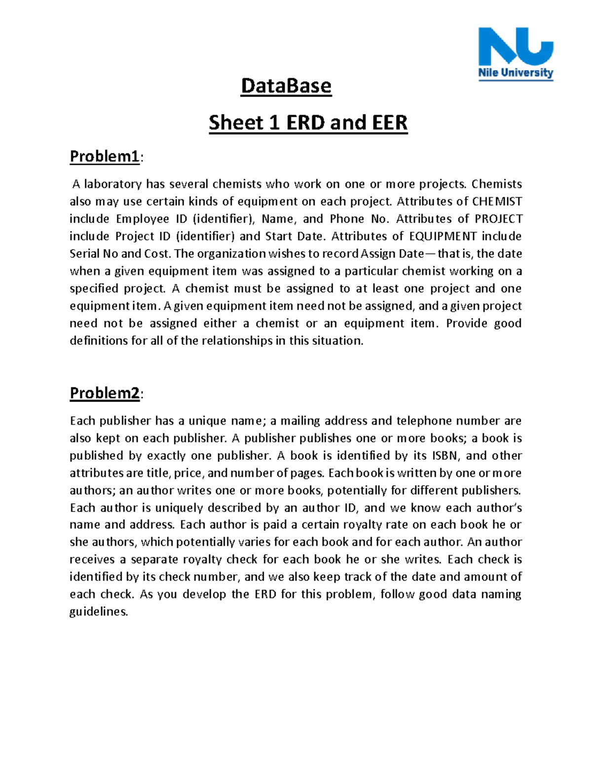 CS101 - Lab 2 ERD and EER Diagram Questions Analysis - Studocu