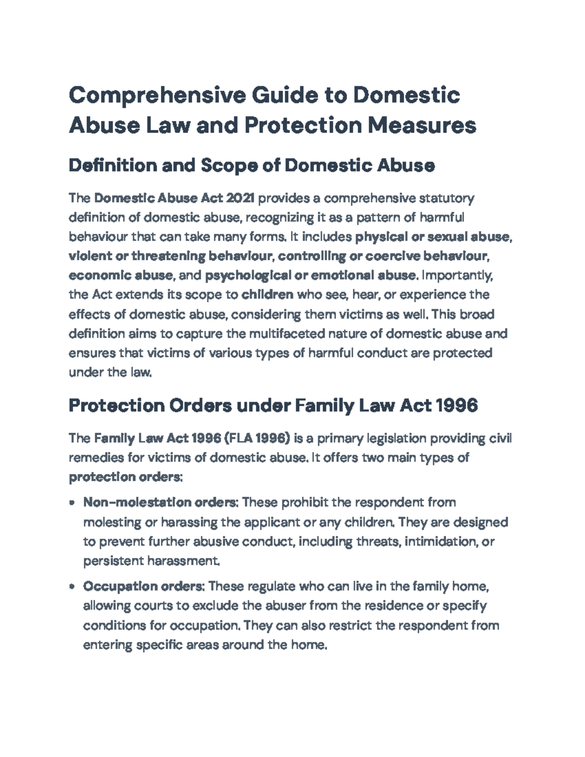 Comprehensive Overview of Domestic Abuse Law & Protection Orders (LAW ...