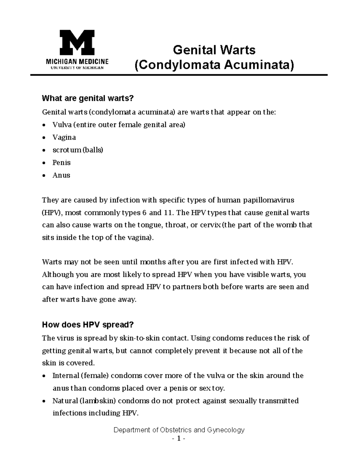 Genital Warts - Department of Obstetrics and Gynecology Genital Warts ...