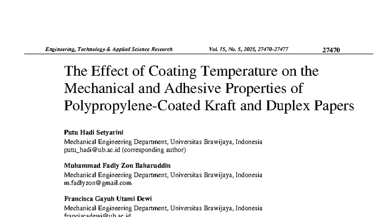 ETASR 12367: Impact of Coating Temp on Kraft & Duplex Paper Properties ...