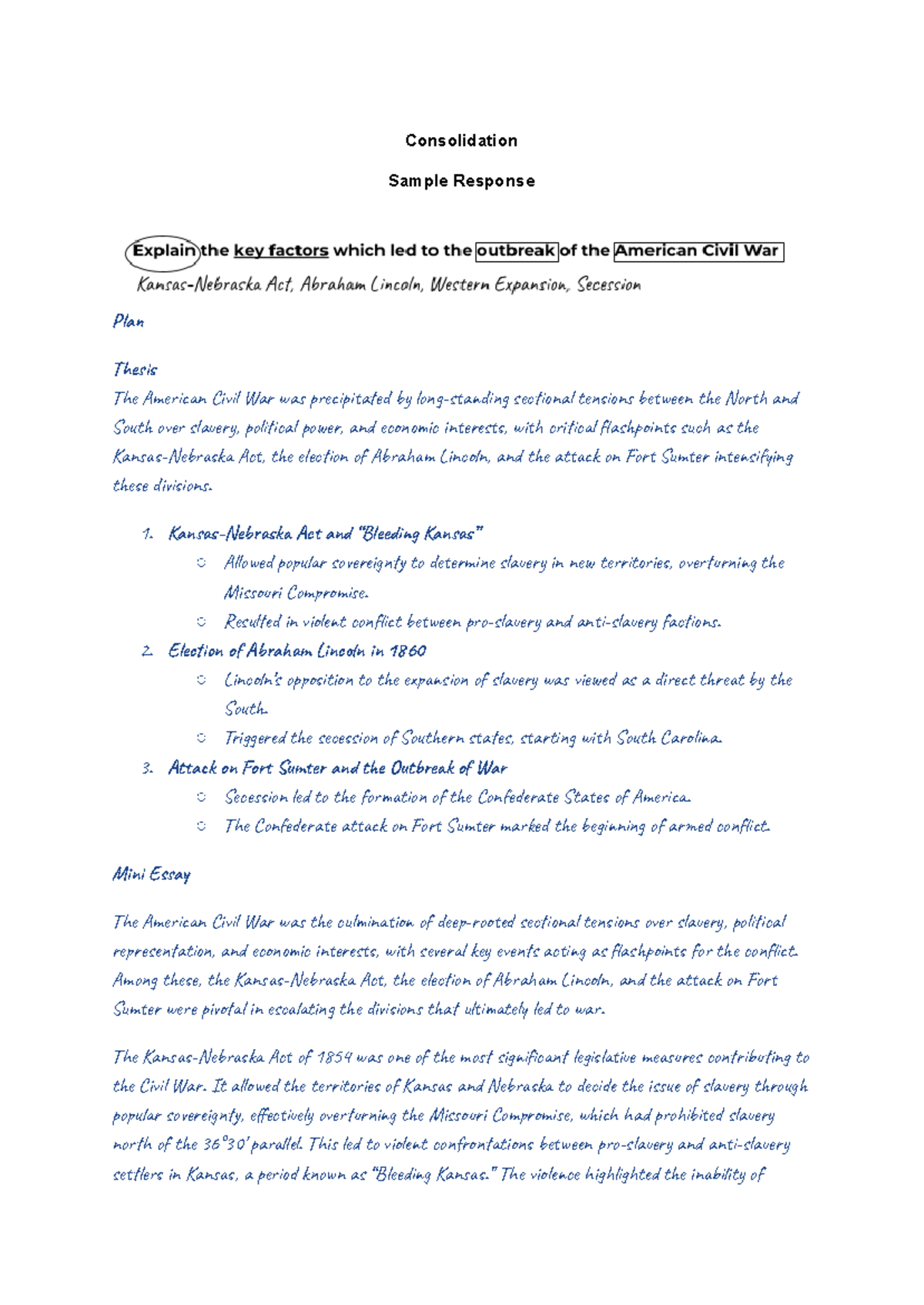 Civil War Analysis: Key Events and Tensions - Sample Response - Studocu