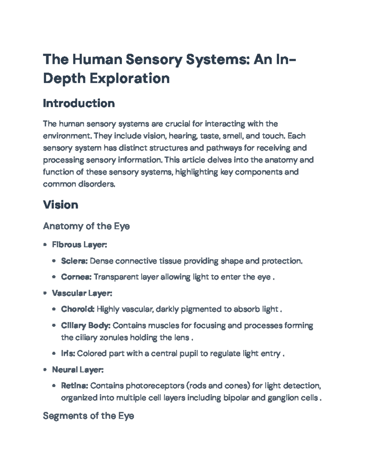 Human Sensory Systems: Anatomy and Function Overview (BIO101) - The ...
