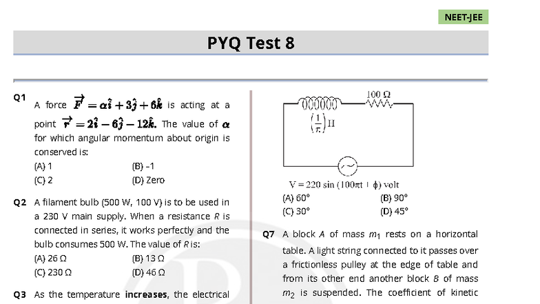 PYQ Test 08 - Physics Questions with Hints & Solutions - Studocu