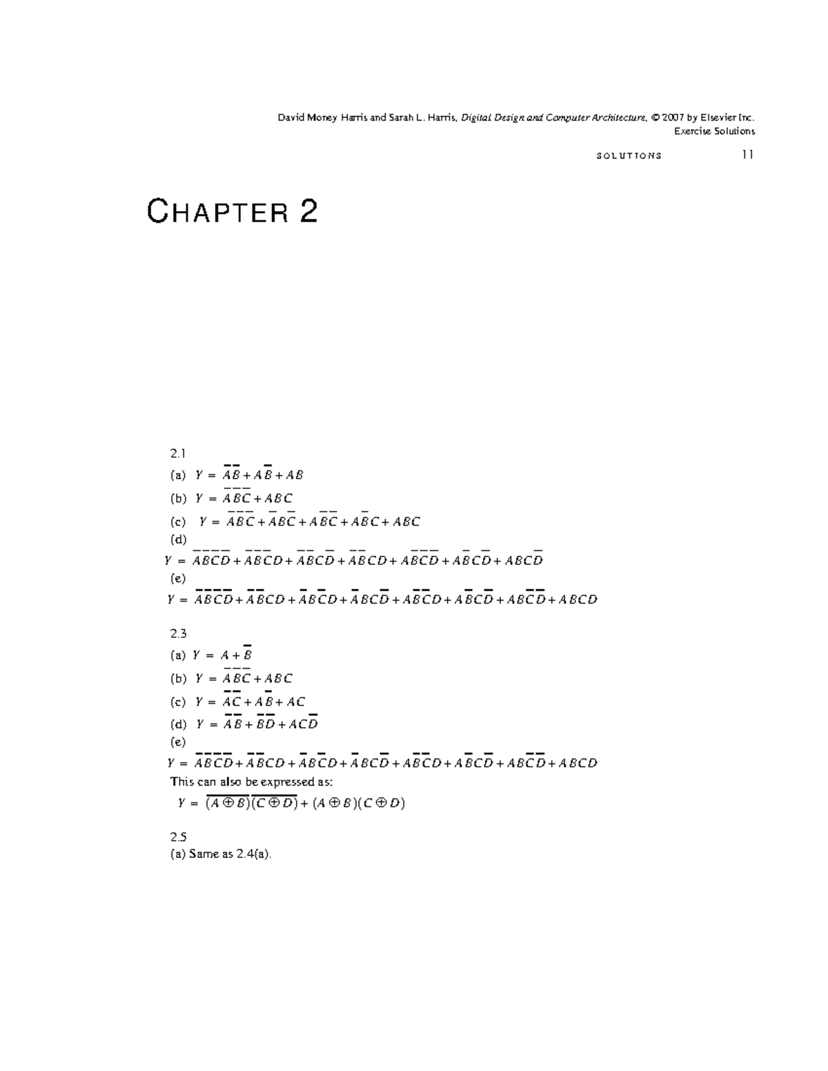 Harris Solutions for Digital Design and Computer Architecture (Chapter 2) - Studocu