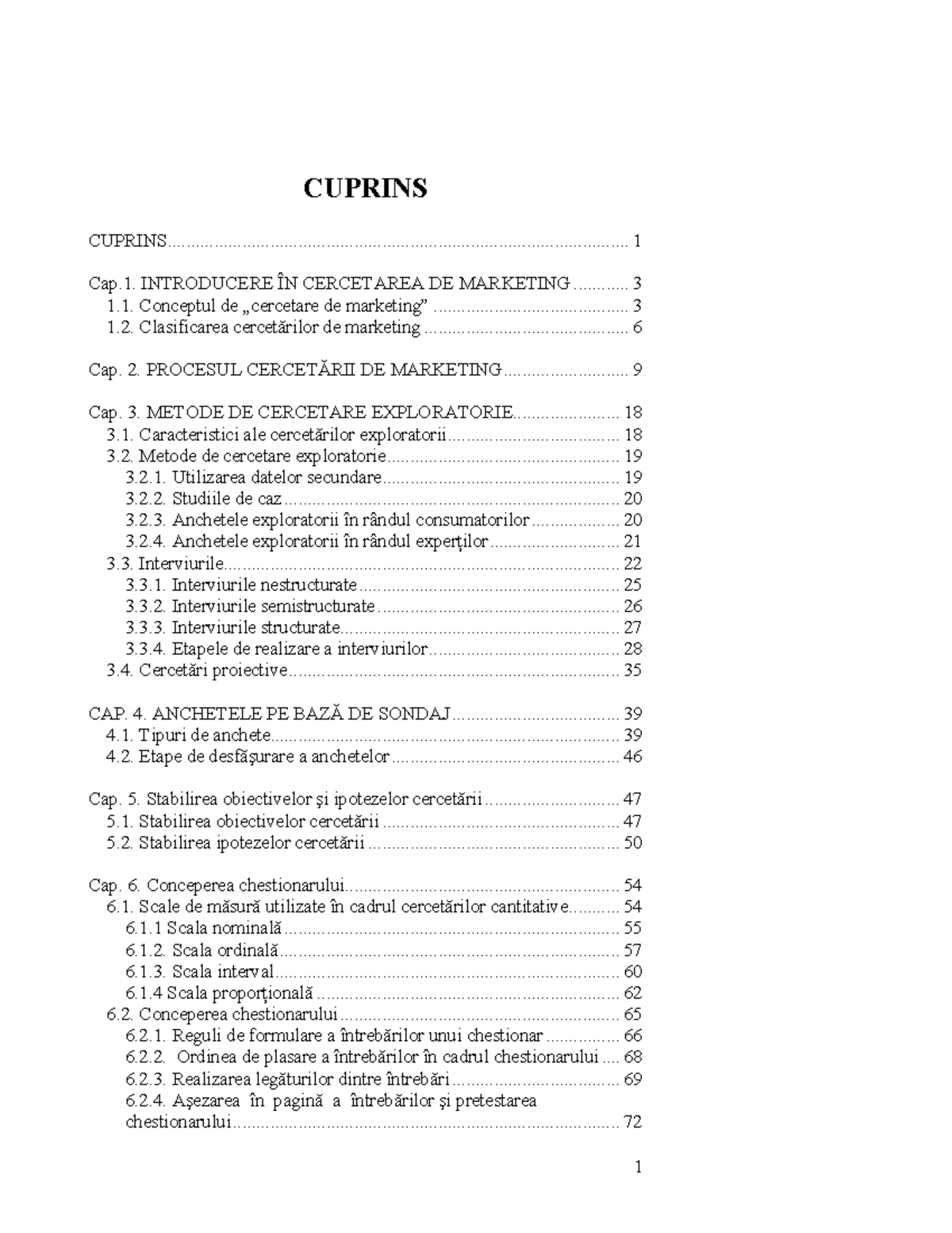 Cercetari-de-Marketing - CUPRINS - Studocu