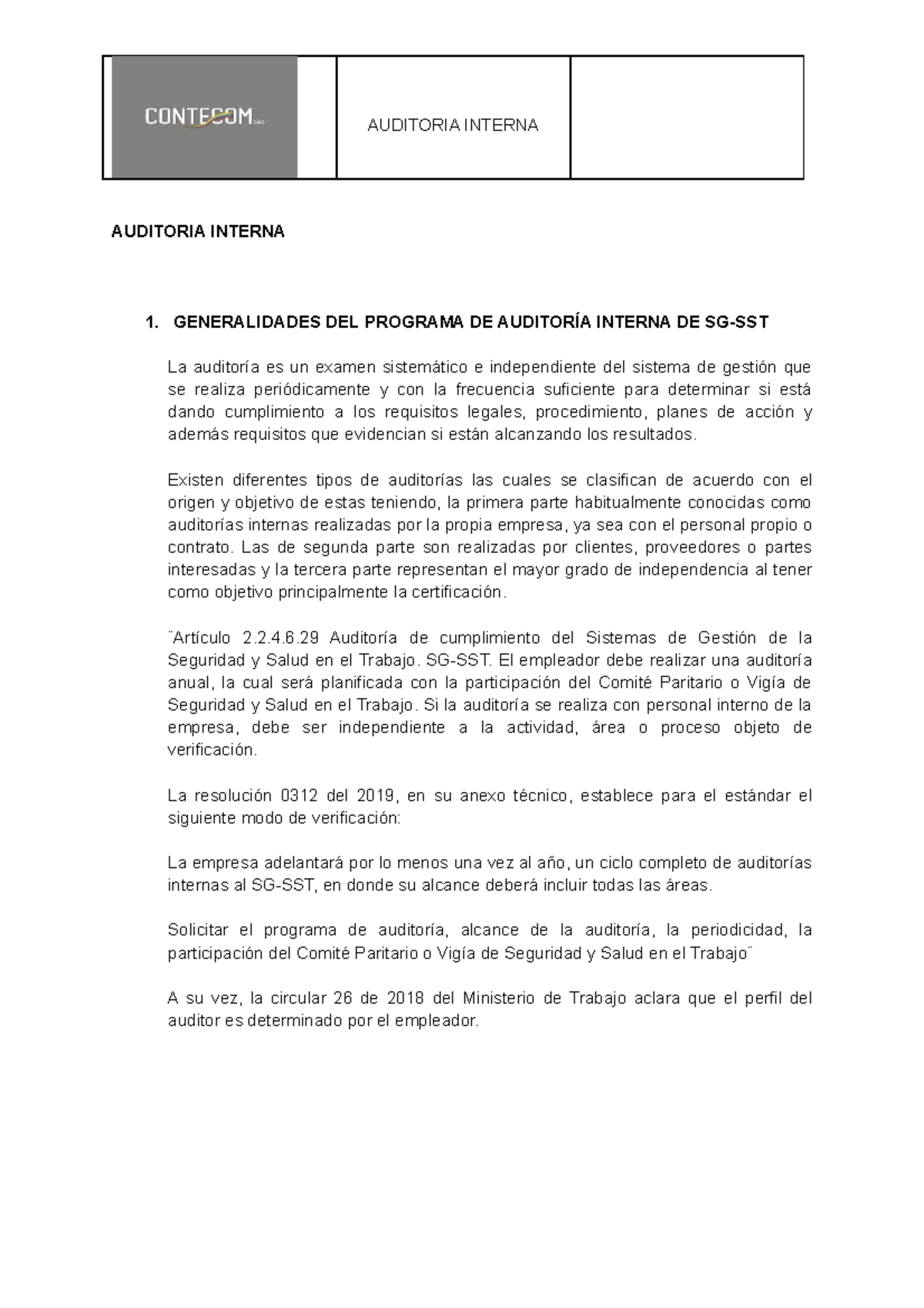 Programa de Auditoría Interna SG-SST: Cumplimiento y Mejora 2023 - Studocu