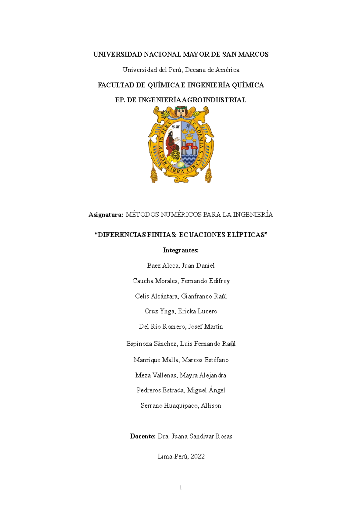 Trabajo Final Diferencias Finitas Ecuaciones EL Pticas 1 .pdf - UNIVERSIDAD NACIONAL MAYOR DE ...