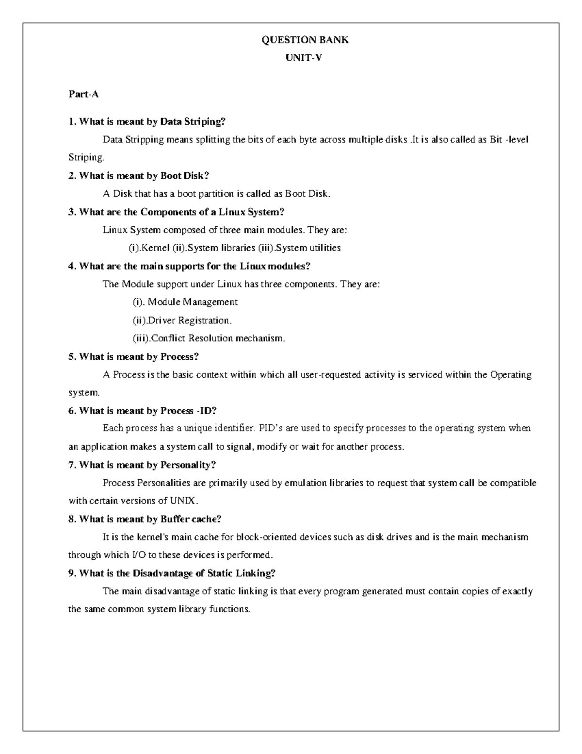 QBUnit - V - OS Question Bank: Key Concepts and Definitions - Studocu