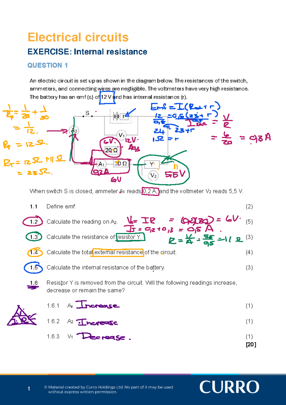11 PS Electrical Circuits - Internal Resistance Exercise M08 CL - Studocu