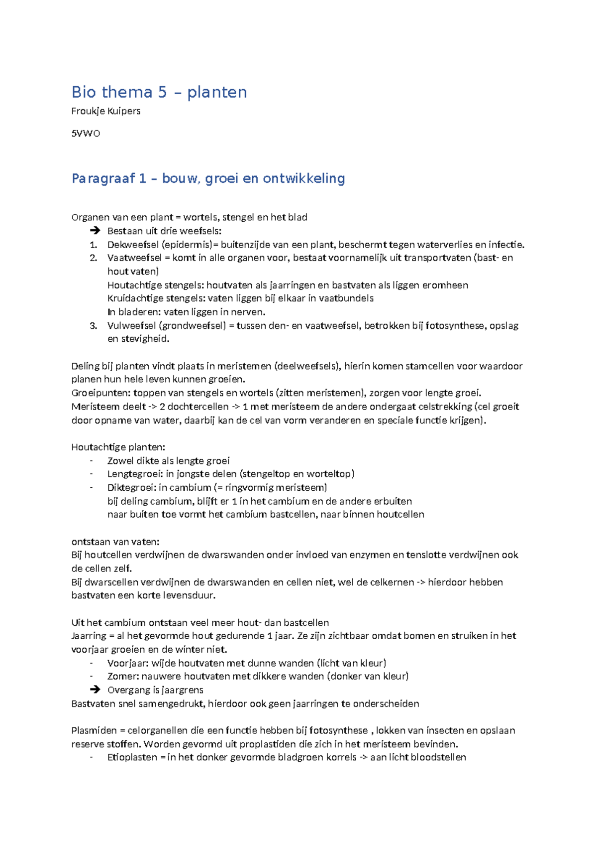 Biologie 5 vwo: Thema 5 - Plantenstructuur en Groei - Studeersnel