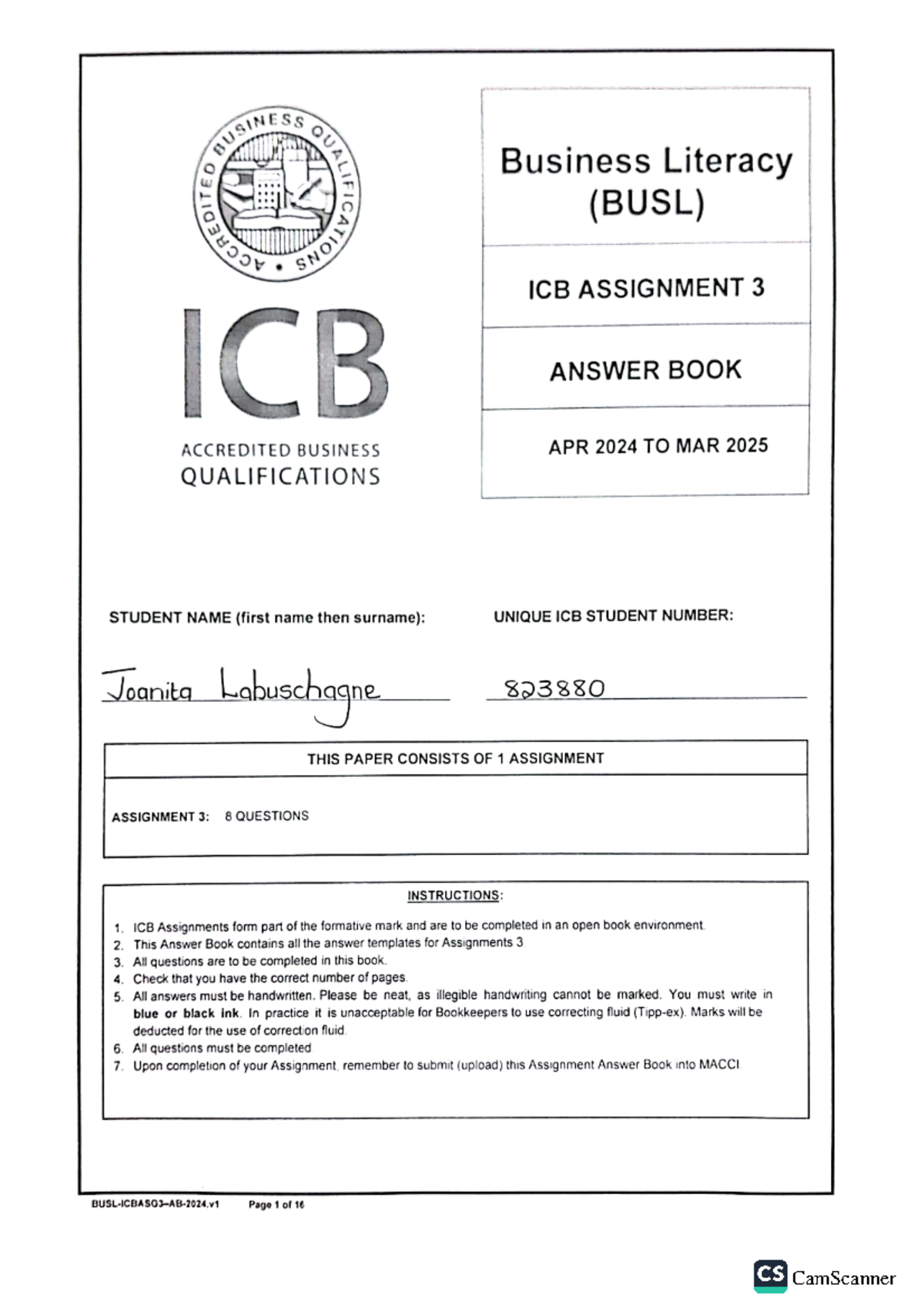 BUSL ICB Assignment 3 Answer Book: Apr 2024 - Mar 2025 - Studocu