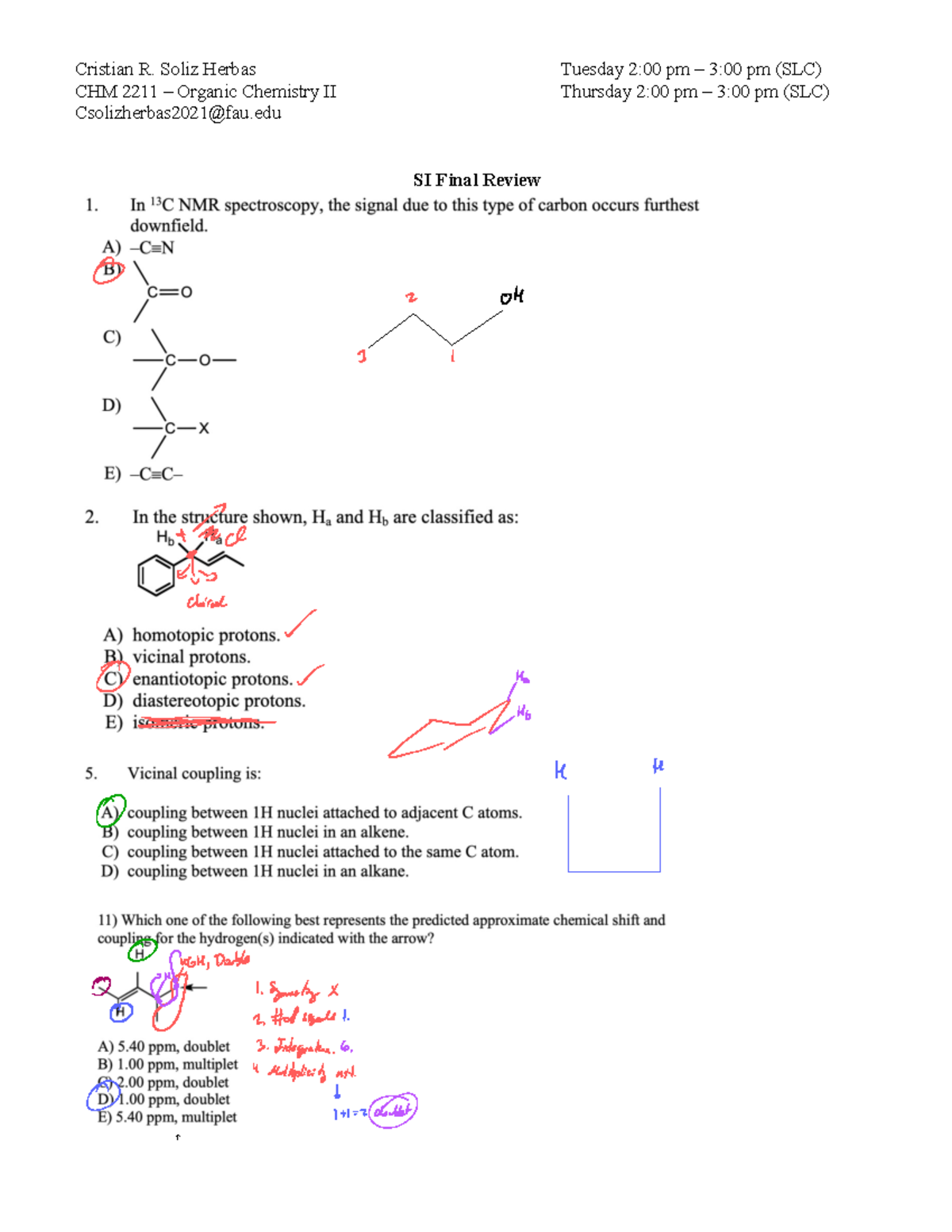 Final exam review answer key - CHM 2211 – Organic Chemistry II Thursday ...
