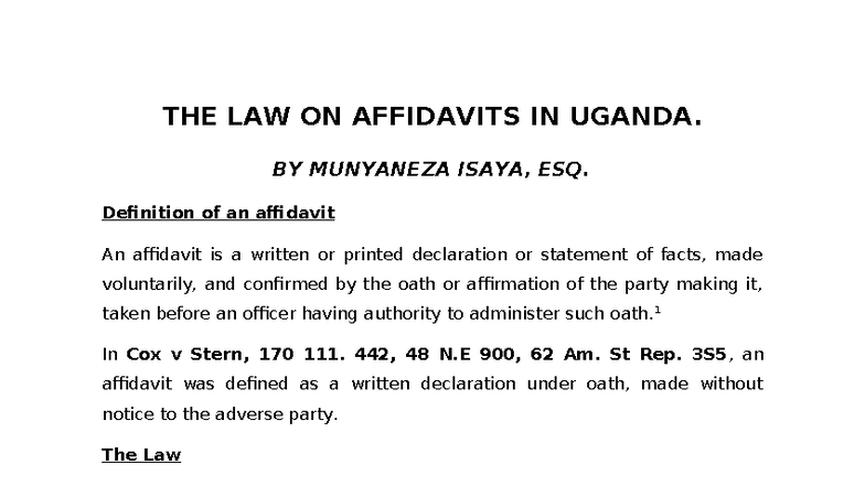 THE LAW ON AFFIDAVITS IN UGANDA: A Comprehensive Overview - Studocu