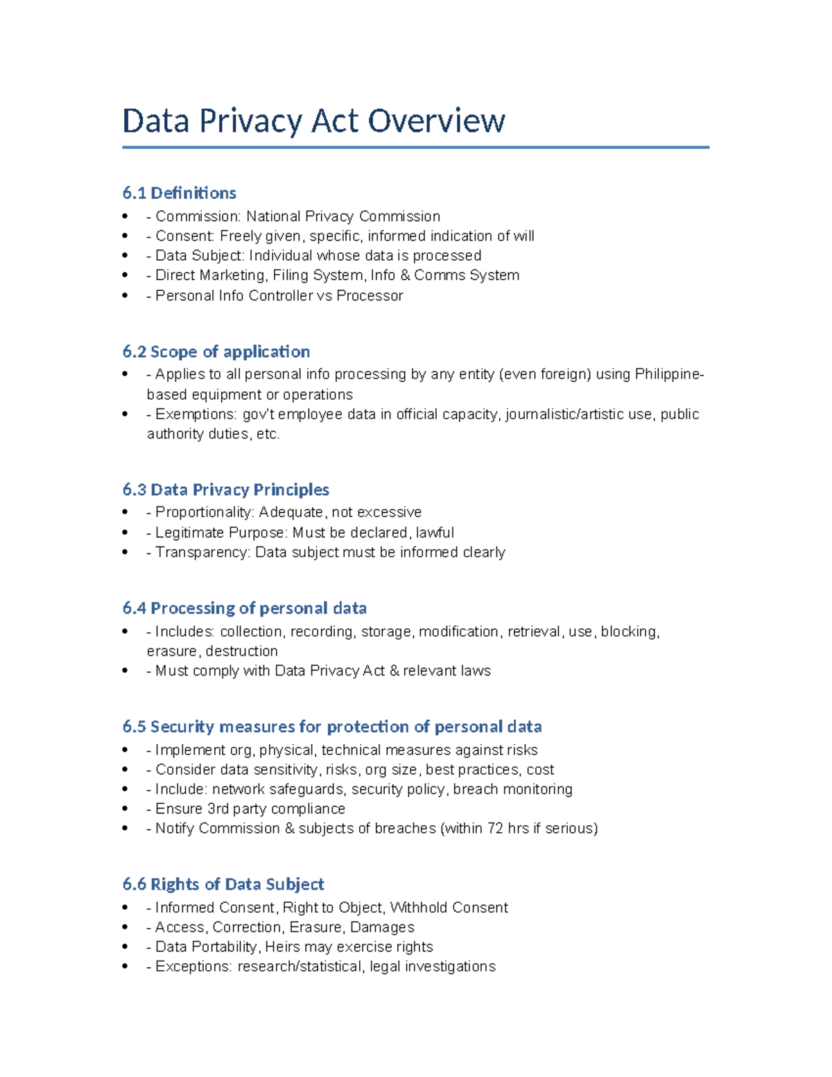 Data Privacy Act Overview: Key Definitions and Principles - Studocu