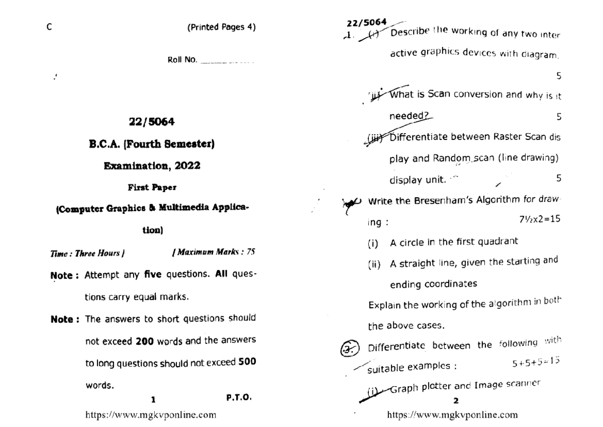 BCA 4th Sem Exam 5064: Computer Graphics & Multimedia 2022 - Studocu