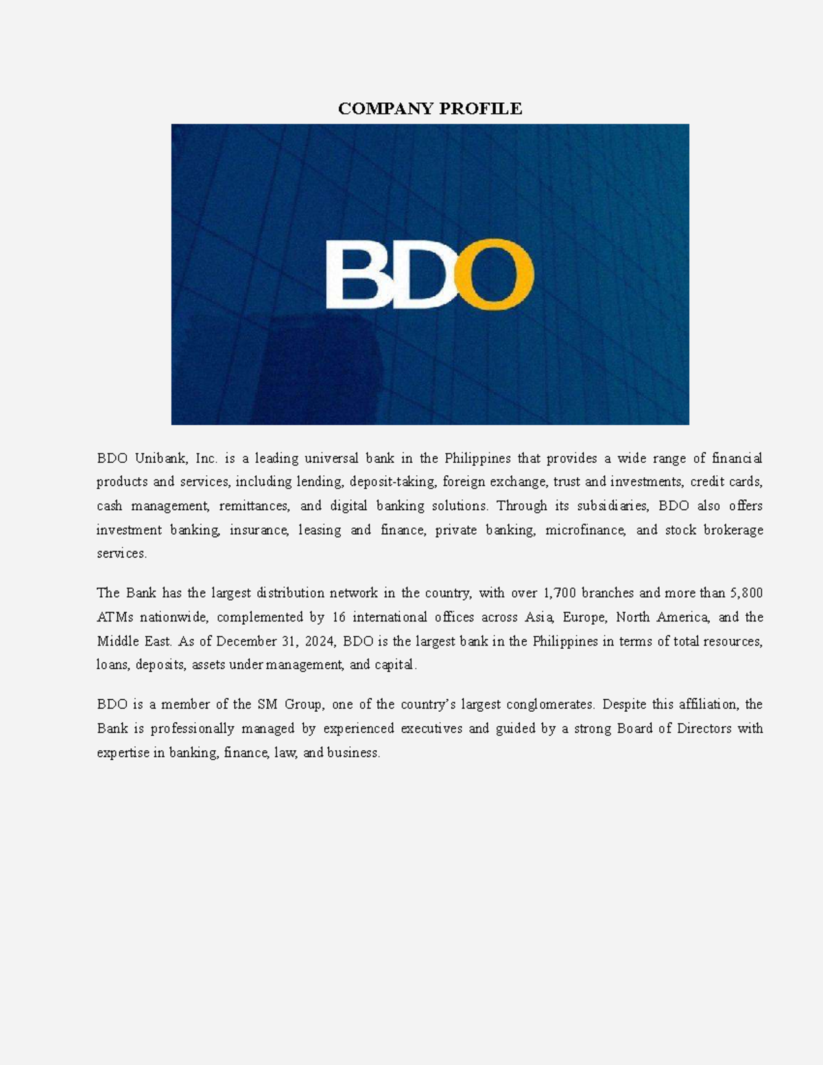 BDO Unibank, Inc. Financial Analysis Report (2024) - Studocu