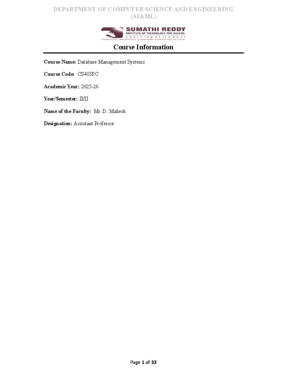 DBMS Question Bank - CS403PC: Comprehensive Study Guide - Studocu