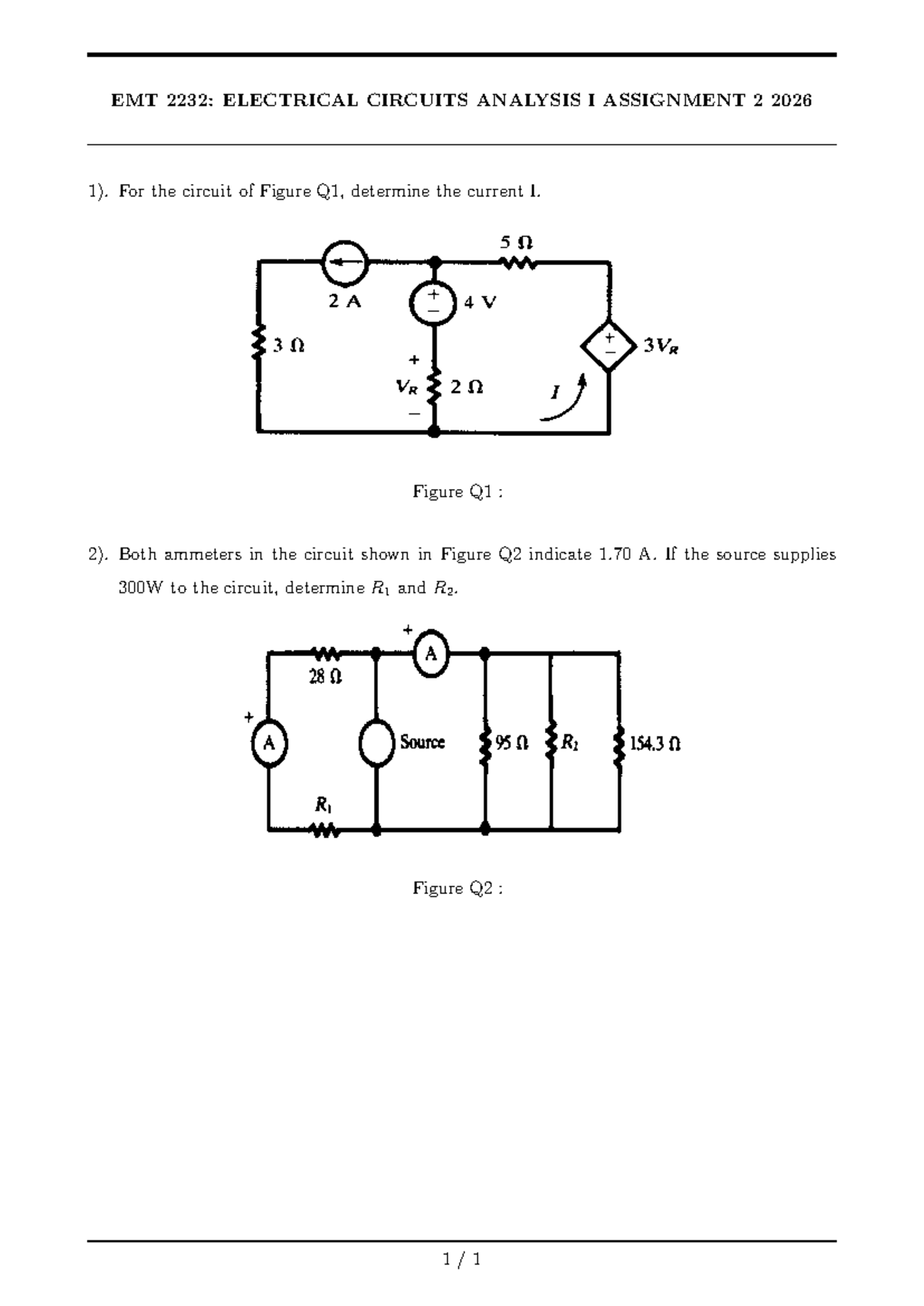 EMT 2232 Assignment 2: Electrical Circuits Analysis 2026 - Studocu