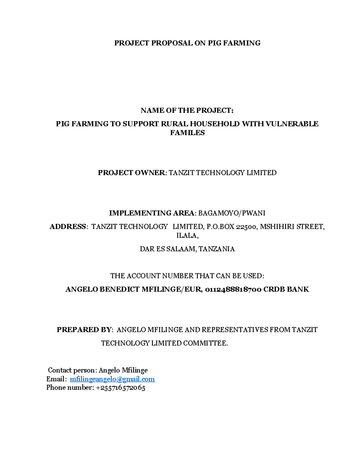 Project Proposal: Sustainable Pig Farming for Rural Development - Studocu