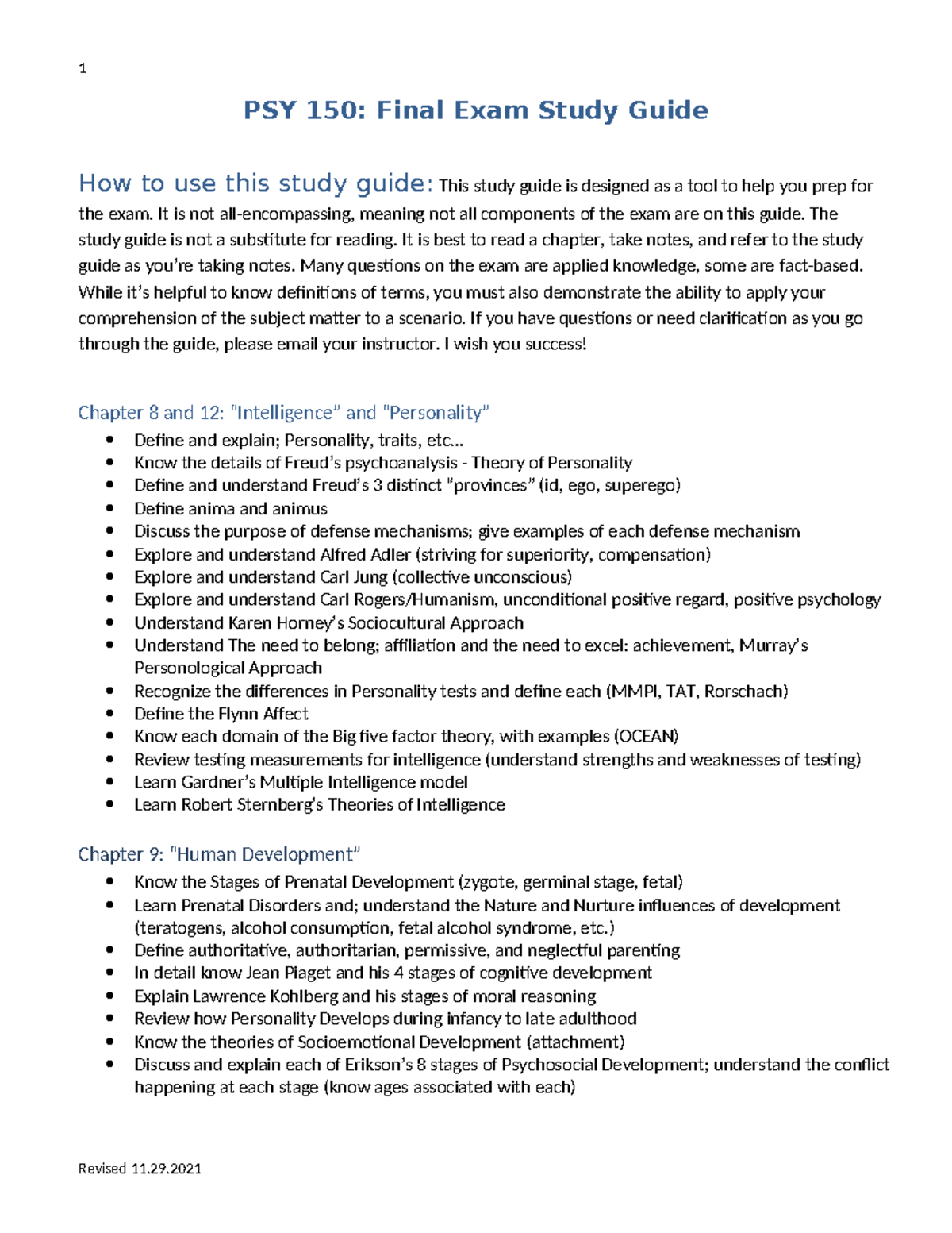 PSY 150: Comprehensive Final Exam Study Guide and Key Concepts - Studocu