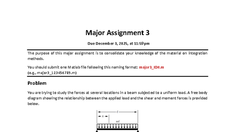 Major Assignment 3: Integration Methods in Beam Analysis - Studocu