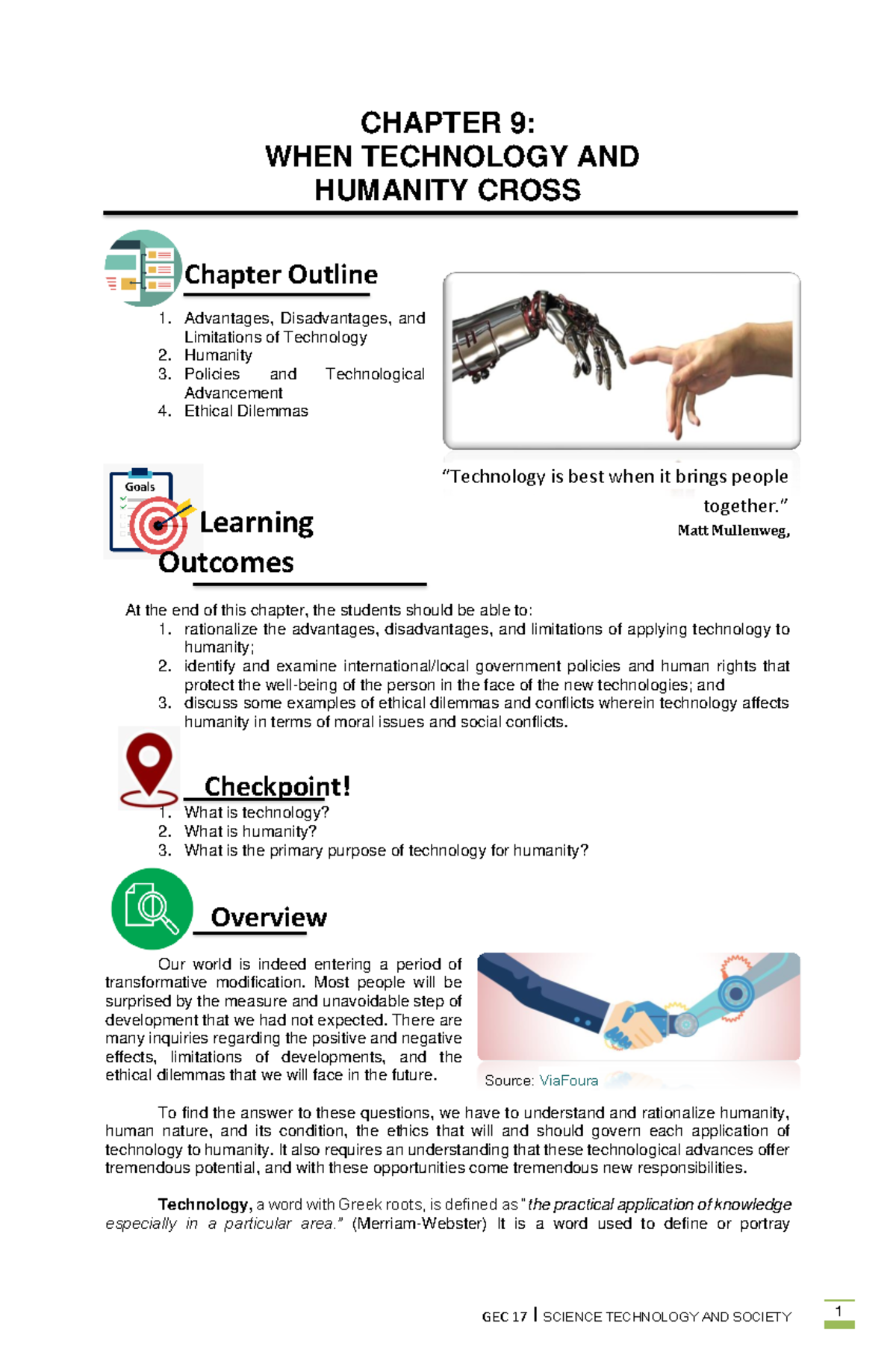 Chapter 9: The Intersection of Technology and Humanity - Studocu