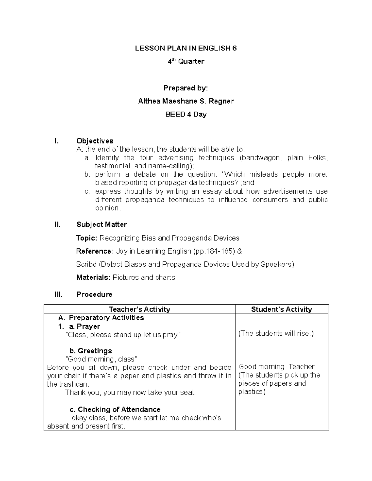 DLP English RECOGNIZING BIAS AND PROPAGANDA DEVICES - LESSON PLAN IN ...