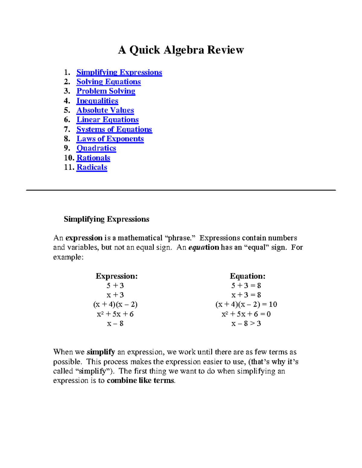 Final Exam Guide for Algebra Review: Key Concepts & Practices - Studocu