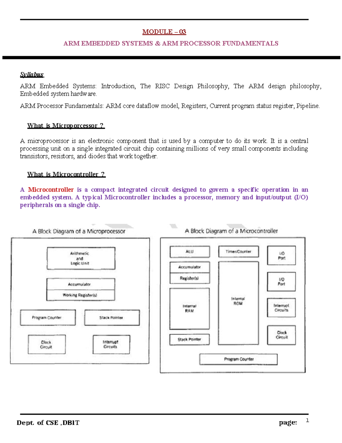 BCS402 Module 03: ARM Embedded Systems & Processor Fundamentals - Studocu