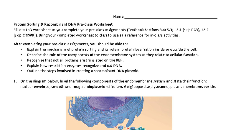 Week 8a Pre-Class Reading Guide: Protein Sorting & Recombinant DNA ...