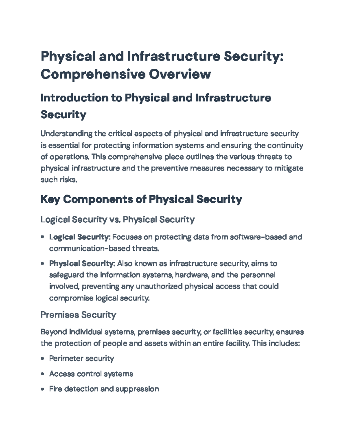 PHYS 101: Comprehensive Overview of Physical and Infrastructure Security - Physical and - Studocu