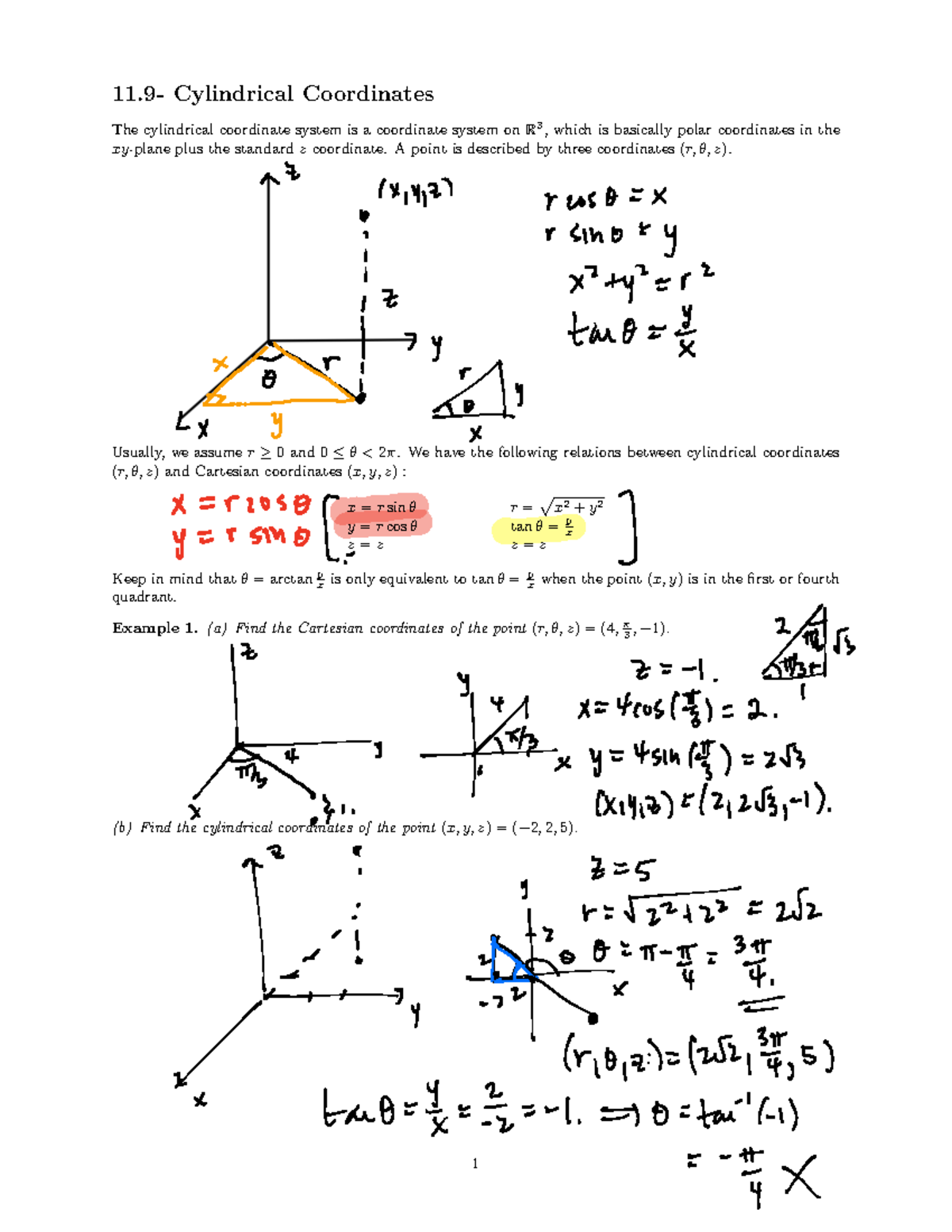 Cylindrical Coordinates Overview and Examples - Math 101 Lecture Notes ...