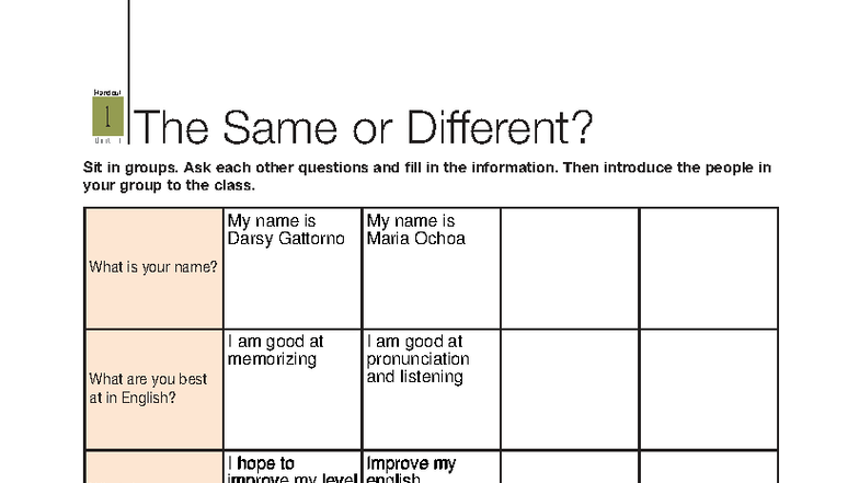 Handout 01: Unit 1 - Exploring Similarities and Differences in English ...