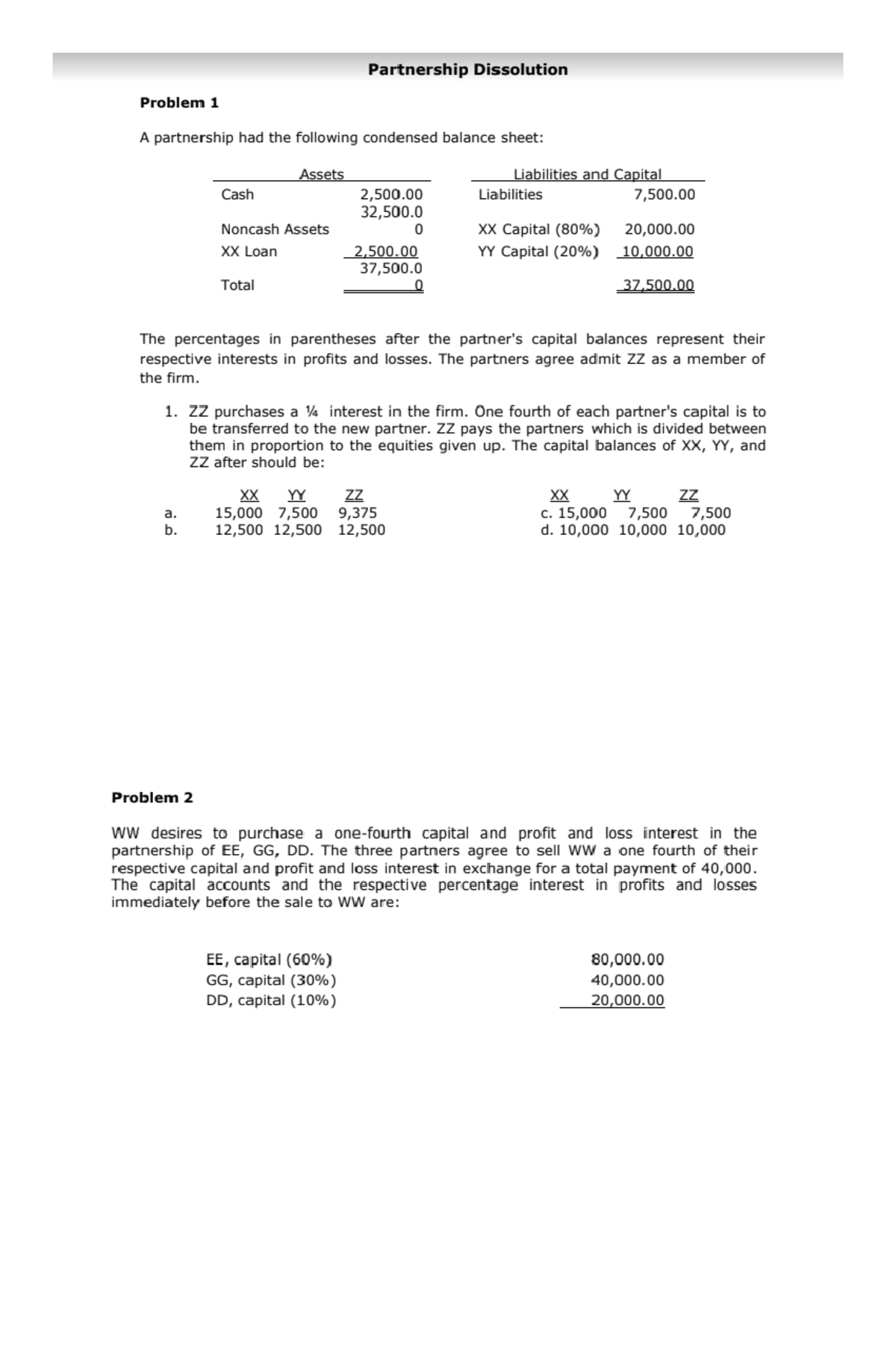 PARTNERSHIP DISSOLUTION - Partnership Dissolution Problem 1 A partnership had the following ...