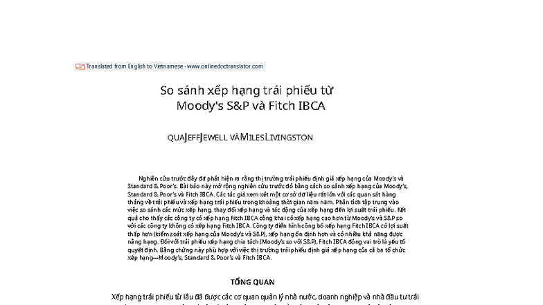 So sánh xếp hạng trái phiếu từ Moody's, S&P và Fitch IBCA - Studocu