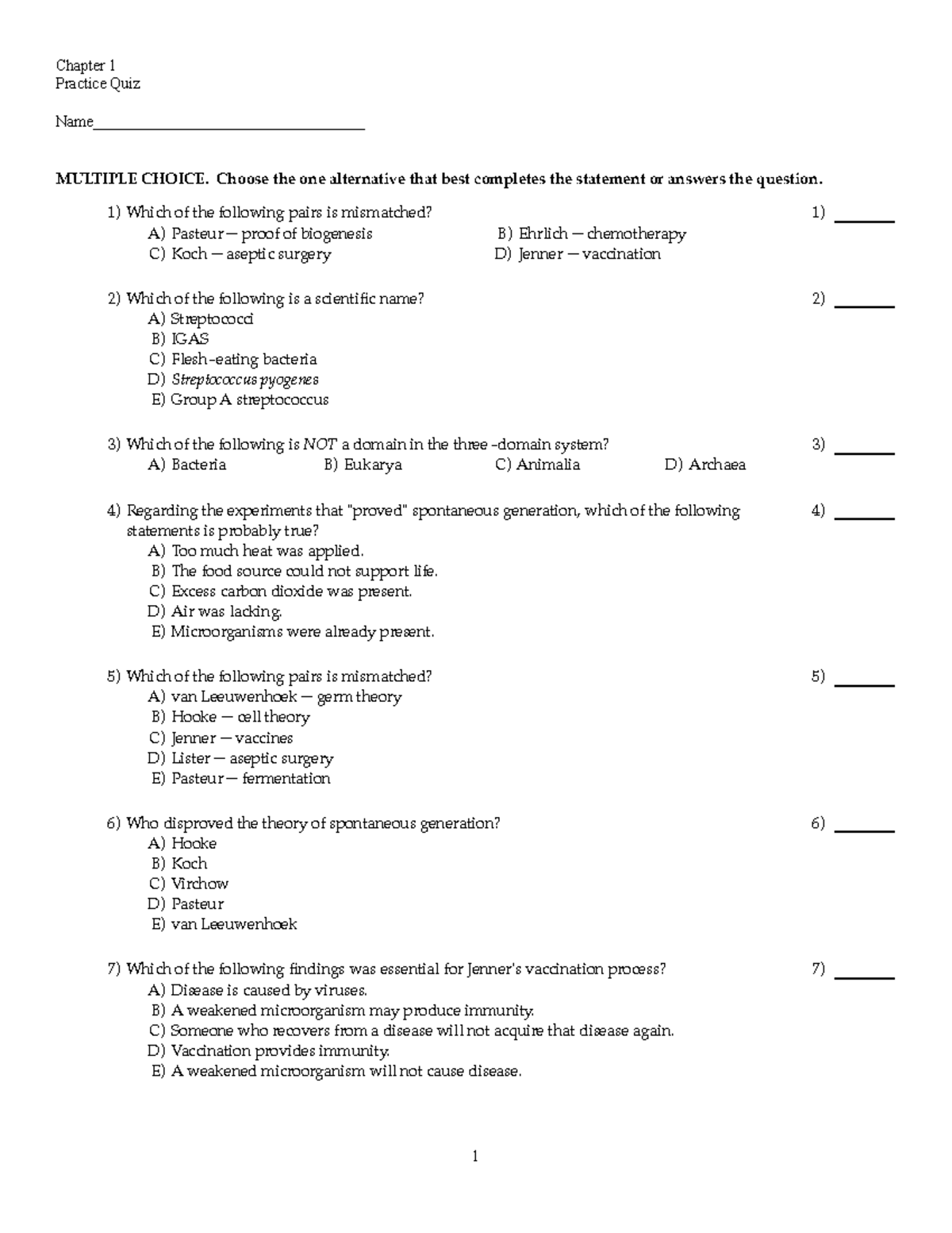 Microbiology 20 Chapter 1 Practice Quiz Questions and Answers - Studocu