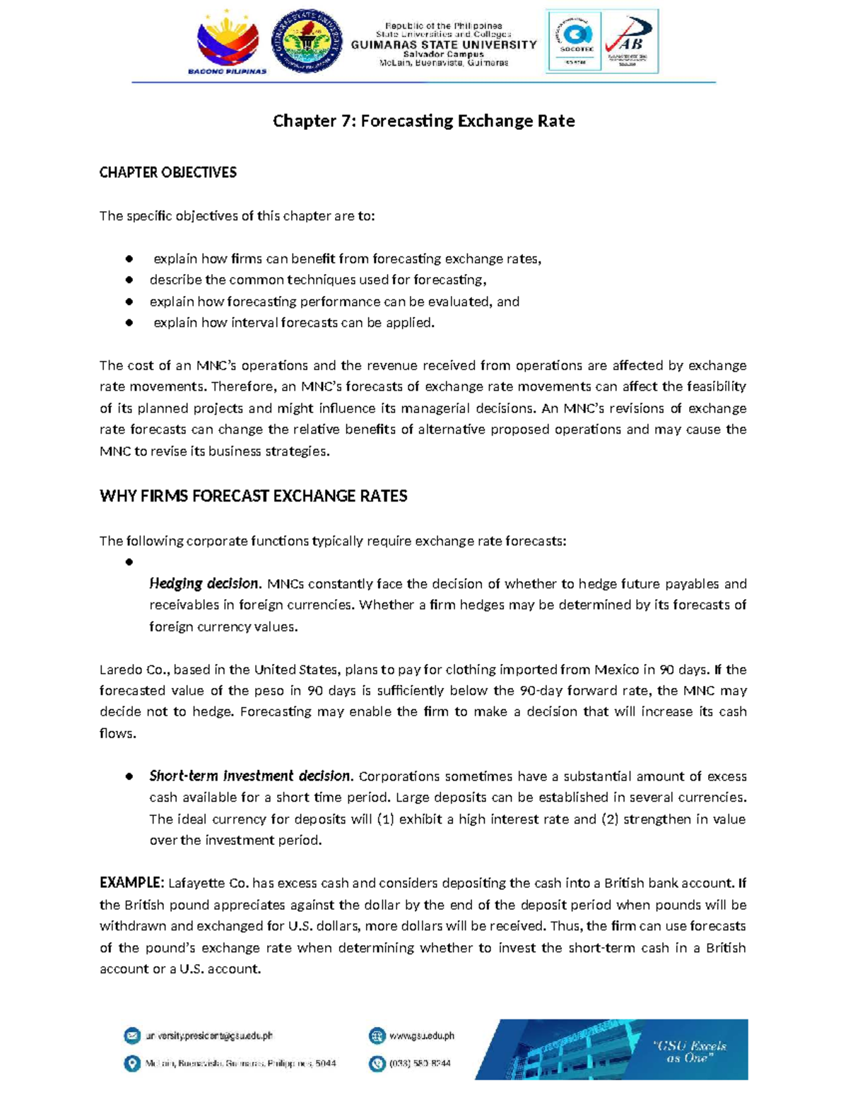 Chapter 7: Forecasting Exchange Rates - Techniques and Applications ...
