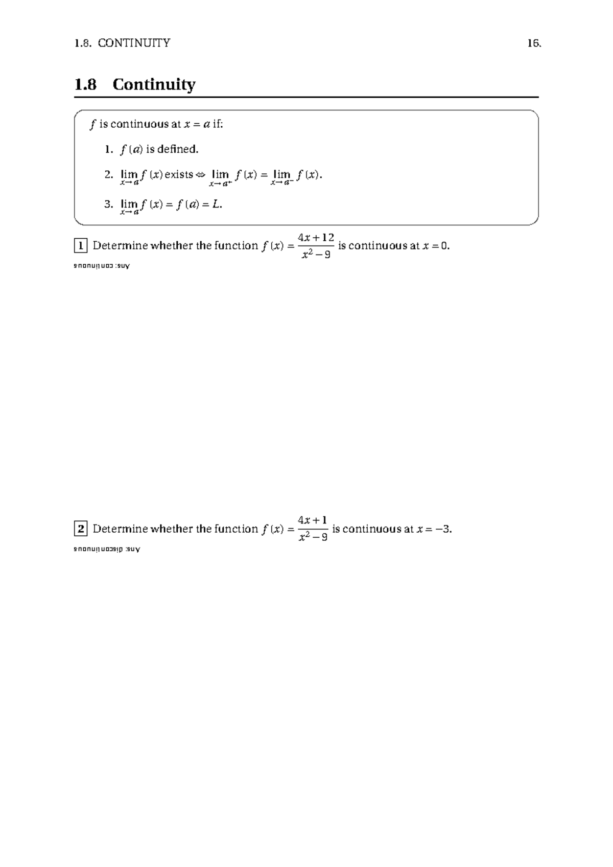 MATH 101: Lecture Notes on Function Continuity and Tests - Studocu