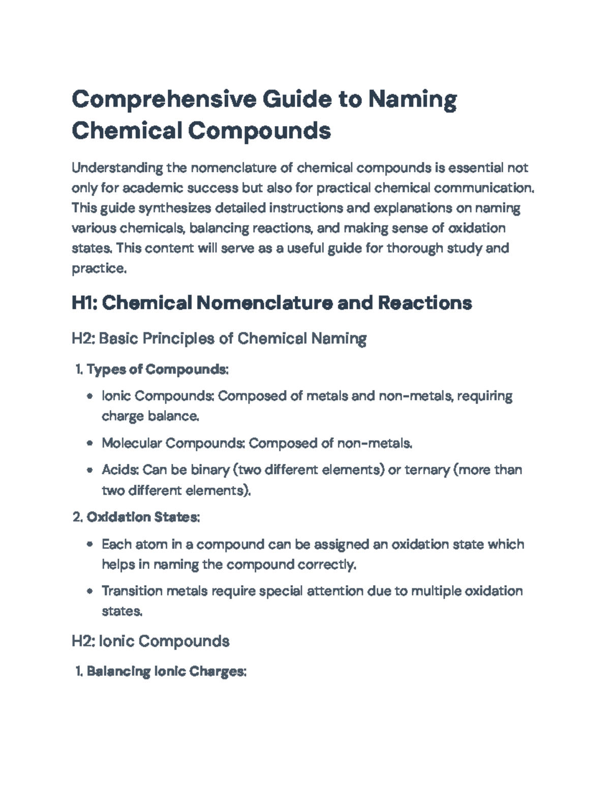 Comprehensive Guide to Chemical Nomenclature and Balancing Reactions ...