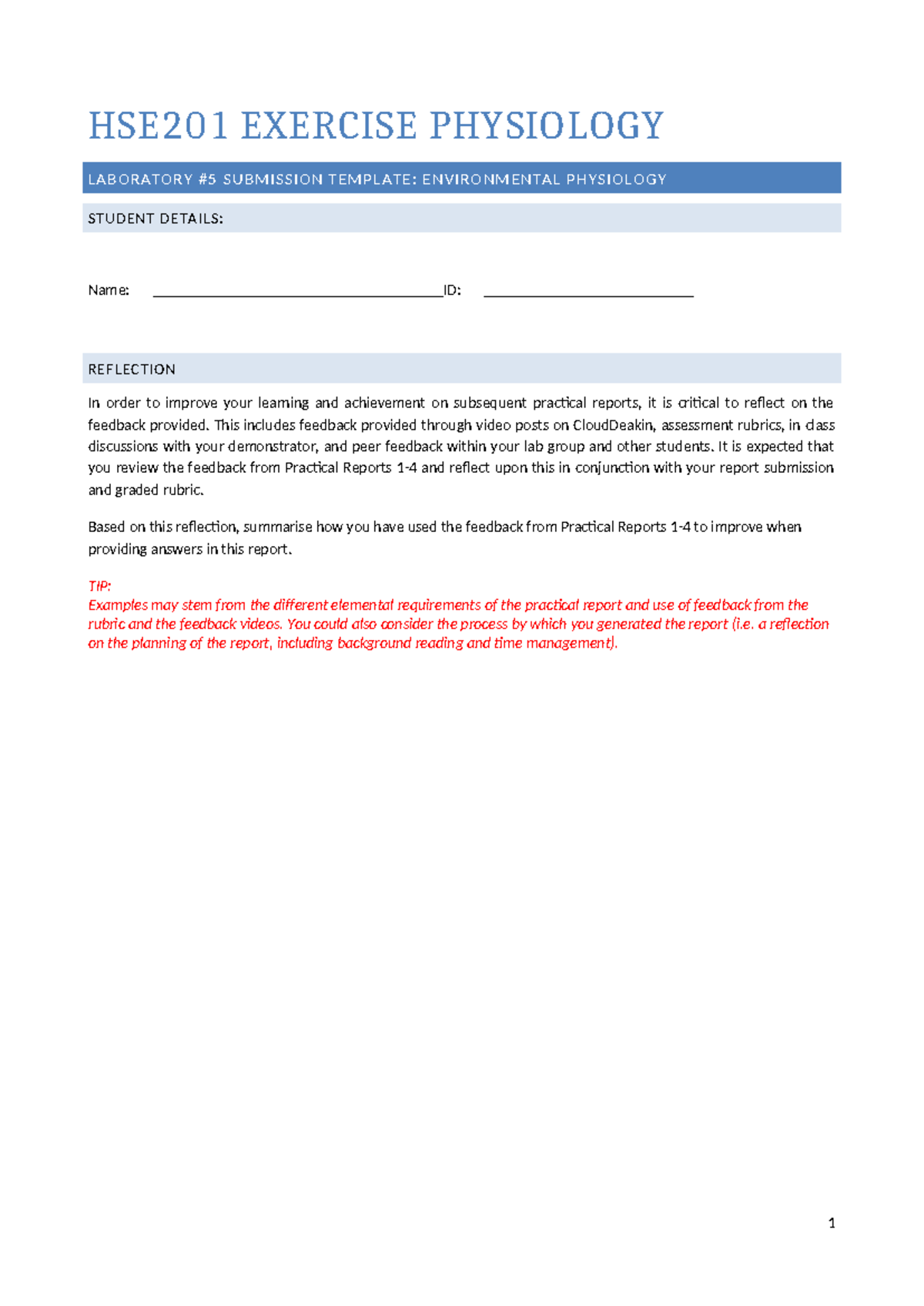 HSE201 Exercise Physiology Lab Report: Environmental Conditions ...
