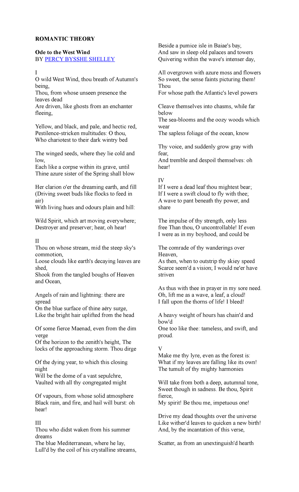 Romantic- Theory - literary criticism - ROMANTIC THEORY Ode to the West ...