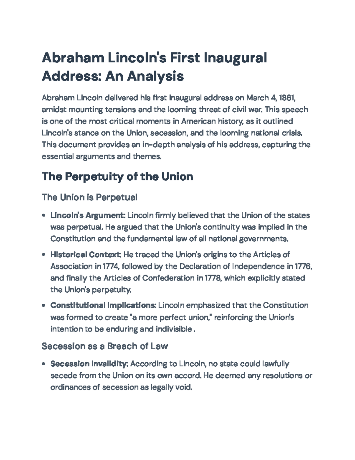 Abraham Lincoln's First Inaugural Address: An Analytical Study ...
